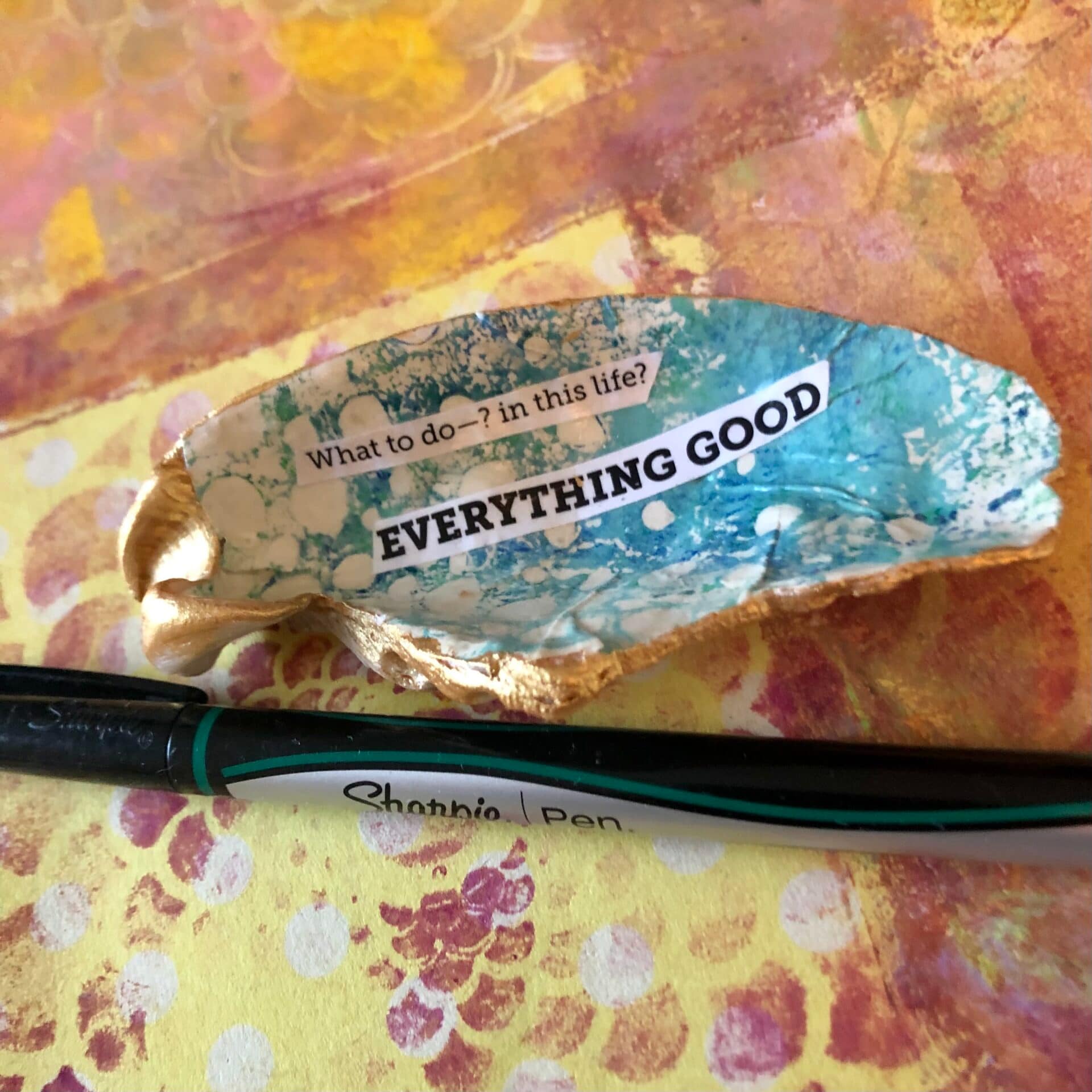 Monoprint Shell Everything Good - Dharmasuri Art