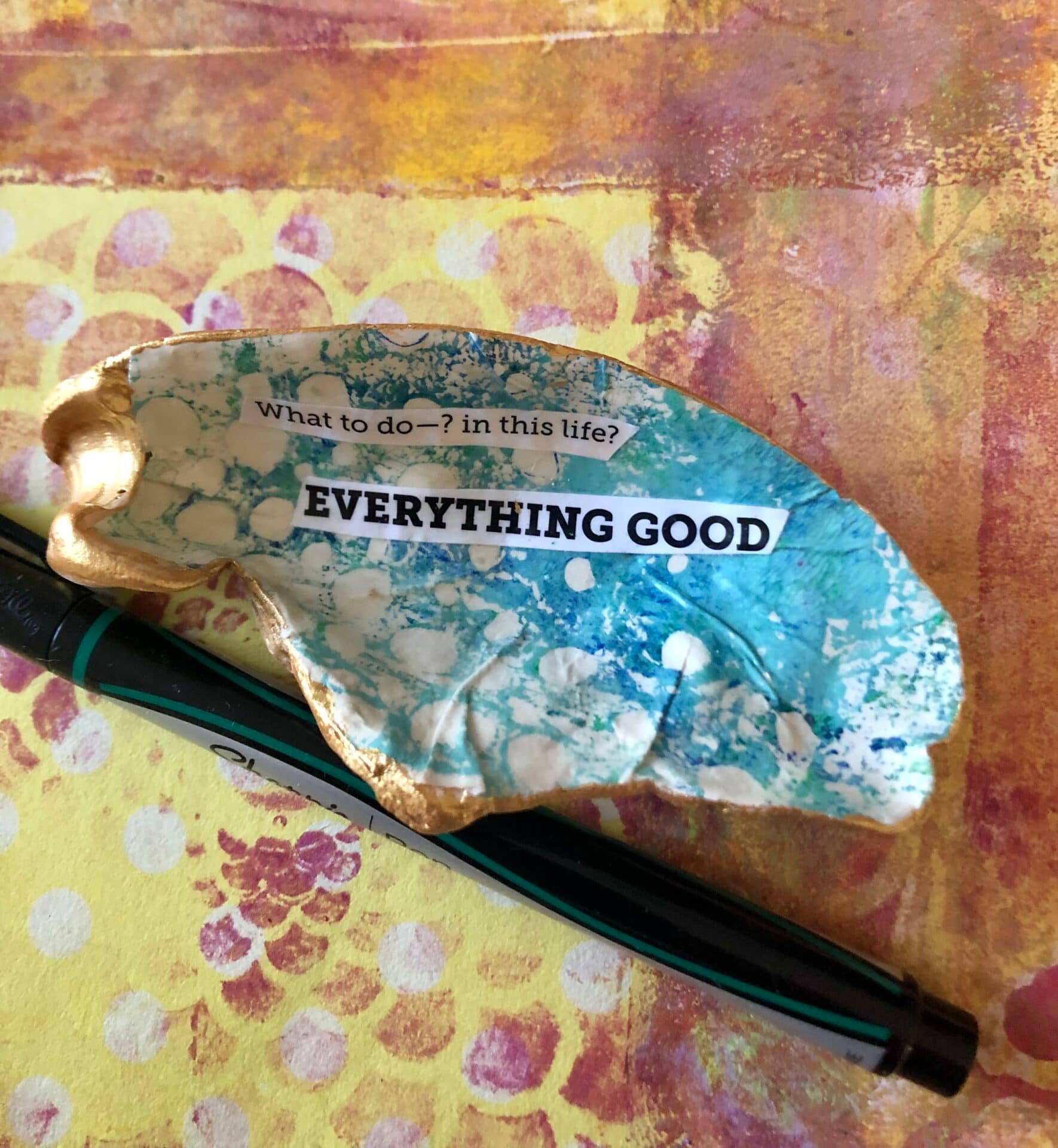 Monoprint Shell Everything Good - Dharmasuri Art